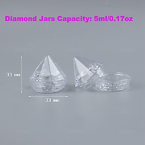 AUEAR, 50 Pack Diamond Shaped Clear Jars 5 ML Empty Refillable Cosmetic Small Jar Makeup Container with Lids Sample Trial Case Storage Box for Party Favors Decor