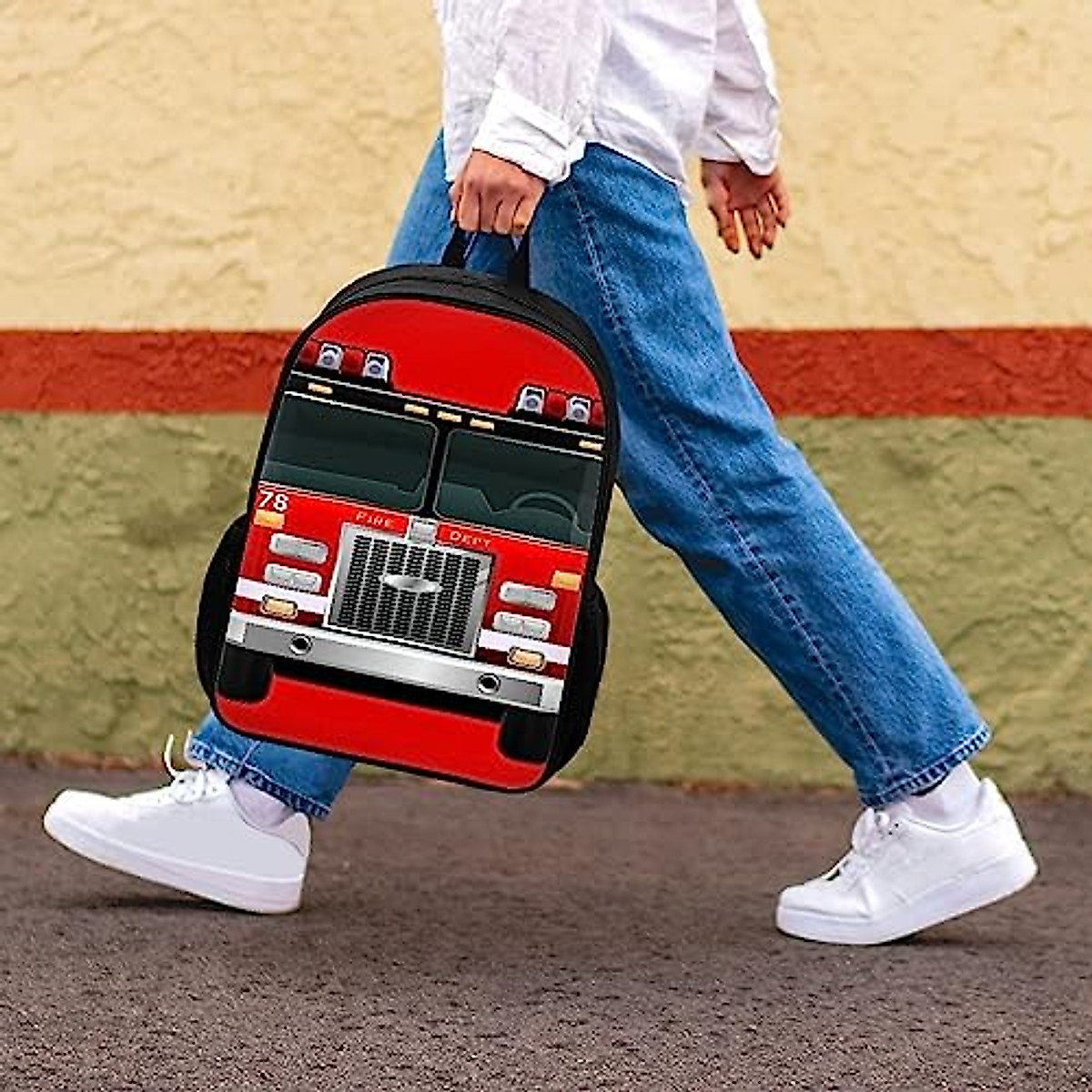 AFPANQZ Fire Truck Design Backpack for Elementary School Kids Cute Rucksack Lightweight School Bags Bookbags Backpacking Soft Daypack Daily Pack