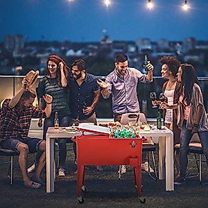 Safstar 80 Quart Rolling Cooler, Ice Chest Cart with Wheels and Bottle Opener, Portable Beverage Cooler Cart Tub for Outdoor Patio Deck Party