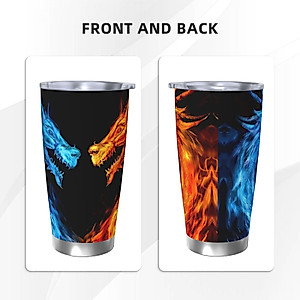 Groamaup 20oz Dragon Stainless Steel Insulated Tumbler with Lid and 3pcs Straw Sets, Water and Fire Car Cup for Cold and Hot Drinks, Coffee Mug for Travel Office and Home Use