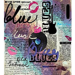 Ambesonne Old Newspaper Duvet Cover Set, Retro Blues Music Genre Old Record Electric Guitars Kiss Inscriptions Grunge, Decorative 3 Piece Bedding Set with 2 Pillow Shams, Queen Size, Dark Lavender