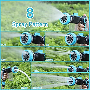 V.C.Formark Garden Hose Nozzle, 8 Spray Pattern Car Wash Nozzle, Ideal for Watering Plants, Lawn, Patio, Cleaning, Showering Pet - Upgrade Thumb Control Design (Blue)