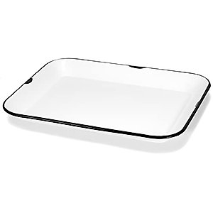 Red Co. 13.5” x 10” Enamelware Metal Classic 1.6-Quart Rectangular Serving Tray, Distressed White/Black Rim