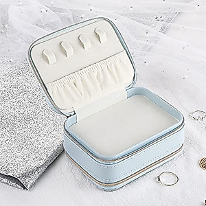 ASLIDECOR Travel Jewelry Case with Mirror,Double Zipper Bulk Travel Jewelry Box, 2 Layer Jewelry Travel Casex for Necklaces,Rings,Bracelets(BLUE)