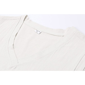 utcoco Men's Cotton Linen Tank Top Solid Color V-Neck Cut Off Tee Summer Beach Sleeveless Shirts for Men (L, White)