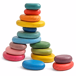 OESSUF 16pcs Extra-Large Wooden Sorting Stacking Rocks - Safe Montessori Toys for 1-3 Year Old, Waldorf Wooden Blocks for Toddlers 1-3, Smooth Stacking Stones for Toddlers, for Kids