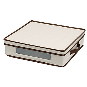 Household Essentials Natural 537 Vision Storage Box with Lid and Handles | Charger Plates and Platters Canvas with Brown Trim