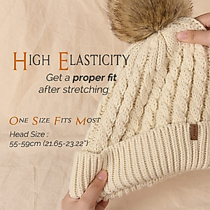 FURTALK Winter Beanie Hat for Women Warm Thick Cotton Lining Knit Bobble Skull Cap Fur Pom Pom Hats for Women