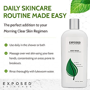 Exposed Skin Care Body Wash - Back and Body Acne Wash with Salicylic Acid and Tea Tree Oil – Exfoliating Bacne Treatment for Clearer, Healthier Skin – Body Cleanser for All Skin Types (12 fl oz)