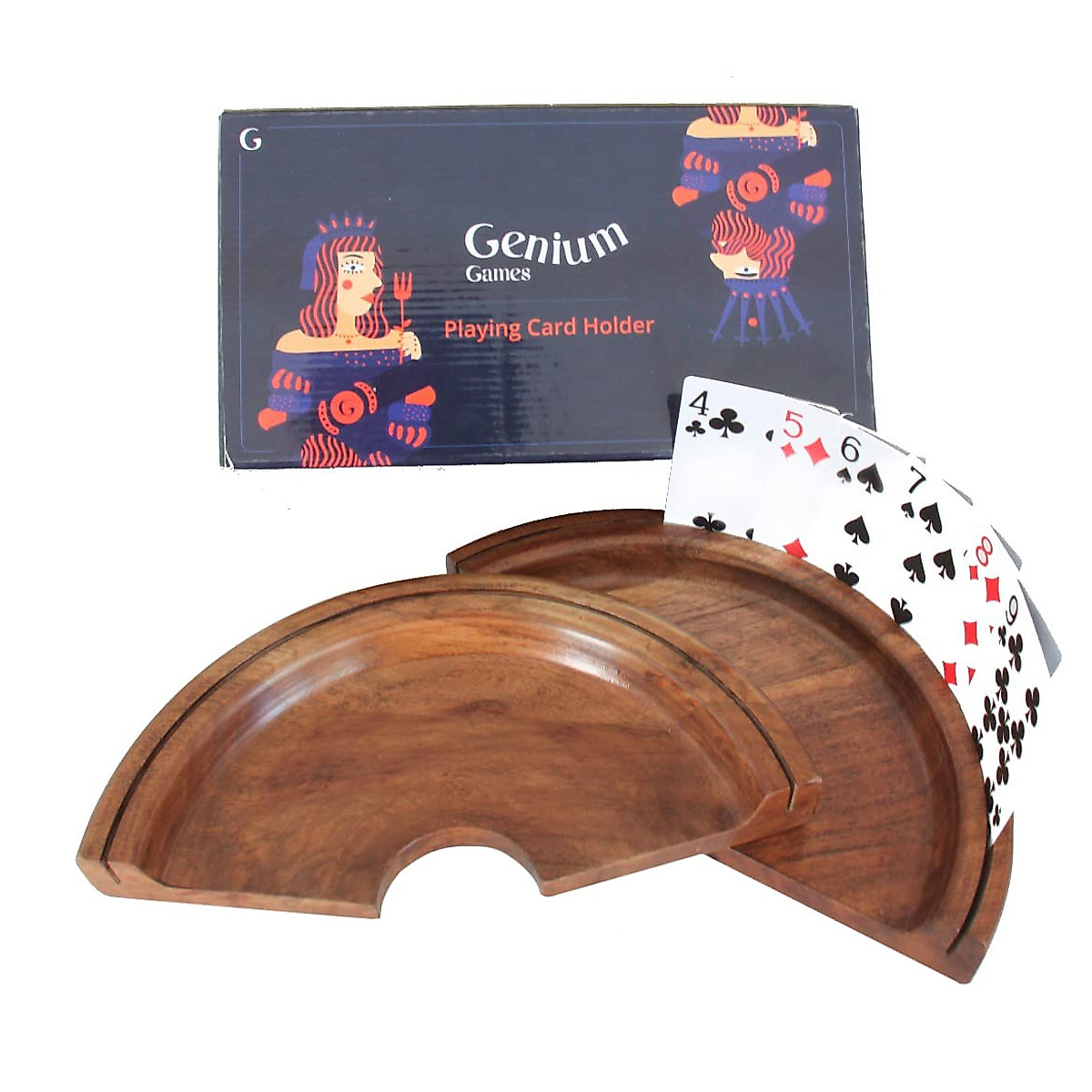 GENIUM GAMES Card Holder For Playing Cards (2) | Hands Free Playing Card Holders Made From High-Quality Mango Wood | Fits up to 25 cards | Ideal for Seniors or Kids