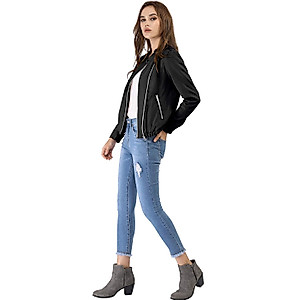 Allegra K Women's Lightweight Classic Casual Stand Collar Pocket Short Biker Moto Jacket Small Black