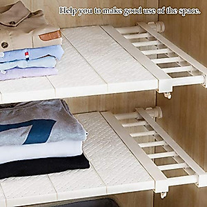 Closet Tension Shelf Expandable, Adjustable Metal Storage Rack with Rod Closet Tension Storage Rack for Cabinet Wardrobe Cupboard(M-White)