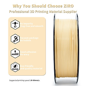 ZIRO PLA Filament 1.75mm,3D Printer Filament PLA PRO Basic Color Series 1.75MM 1KG(2.2lbs), Dimensional Accuracy +/- 0.03mm,Skin