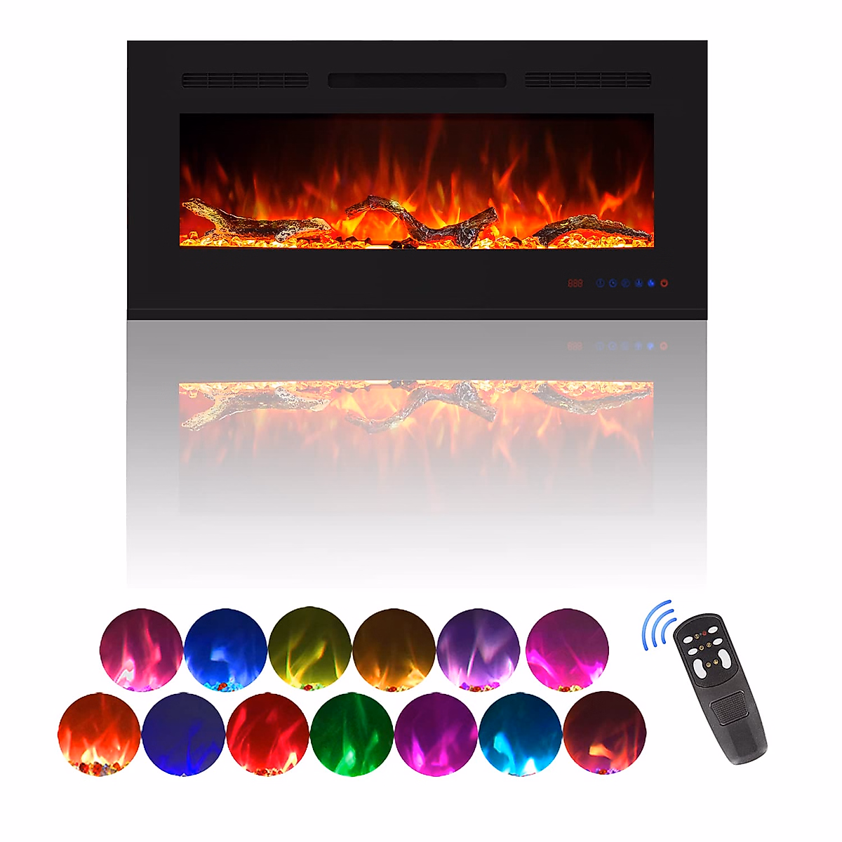 HEATLAND 36" Recessed Wall Mounted Electric Fireplace，Dual Control Remote and Touch Screen, Multiple Colors Adjustable ，750W/1500W Wide Recessed Fireplace Heater, Indoor Heater with Timer