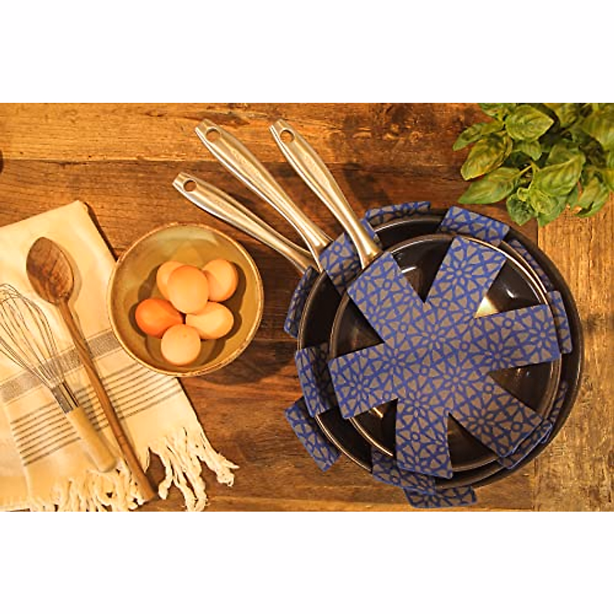 Pot and Pan Protectors for Stacking, Mosaic Design- Set of 12 in 3 Different Sizes, Cookware Protector/Dividers, Pan Separator Anti-Slip to Prevent Scratching or Marring When Stacking, Extra Thick