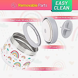 Charcy 9oz Kids Stainless Steel Vacuum Insulated Food Jar, Wide Mouth Leak-Proof Soup Thermos, Container Set for 8h Hot and 6h Cold - White Rainbow