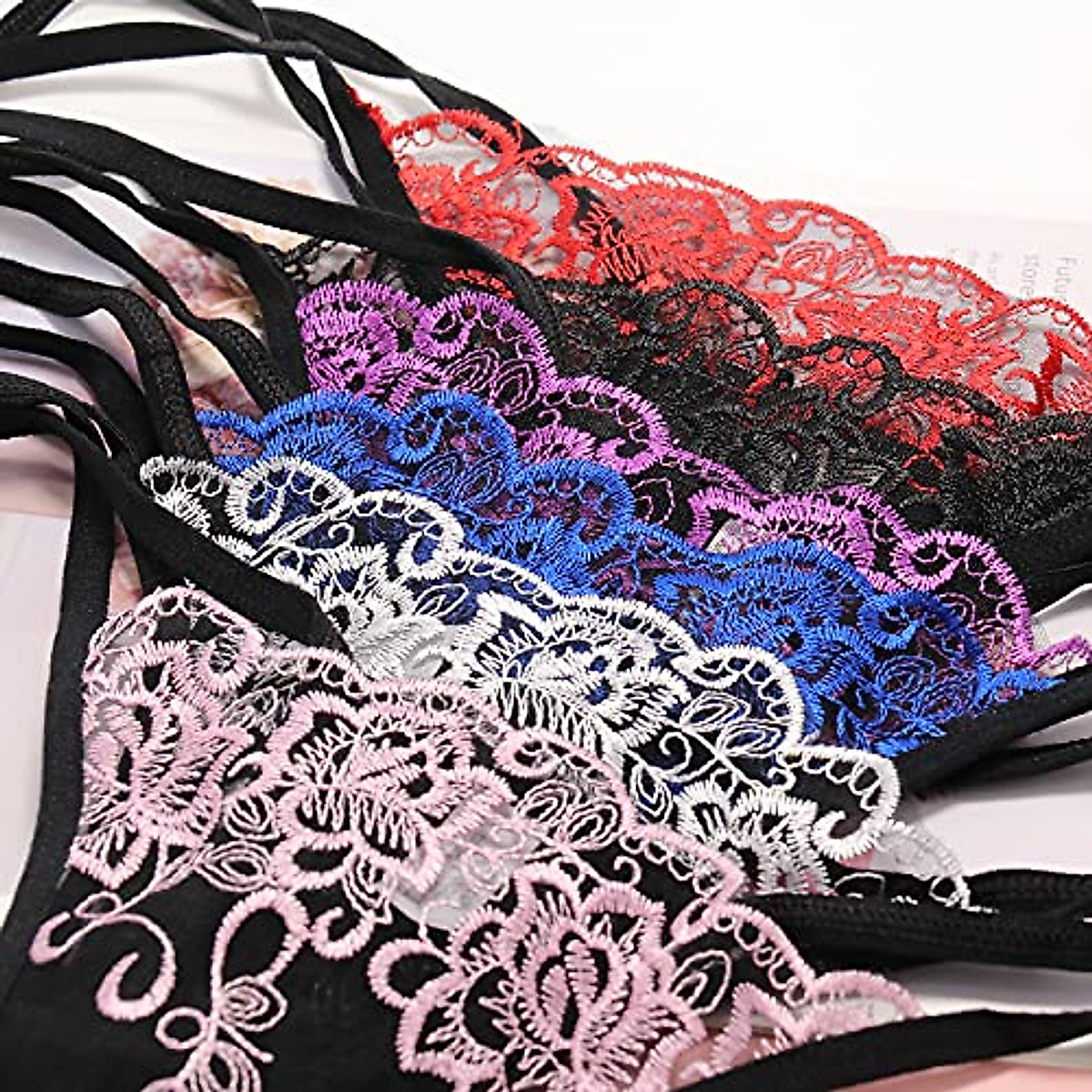 Women Tie Side Panties Sexy Adjustable G-String see through Mesh Yarn Thong Underwear-Multicolor