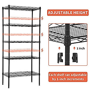 YYkokocat 5-Tier Wire Shelving Adjustable Metal Shelving Unit 48" H Storage Shelves Wire Rack Shelf Organizer for Closet Bathroom Kitchen, 750LB Capacity, 21.5L x 11.6W x 47.6H, Black