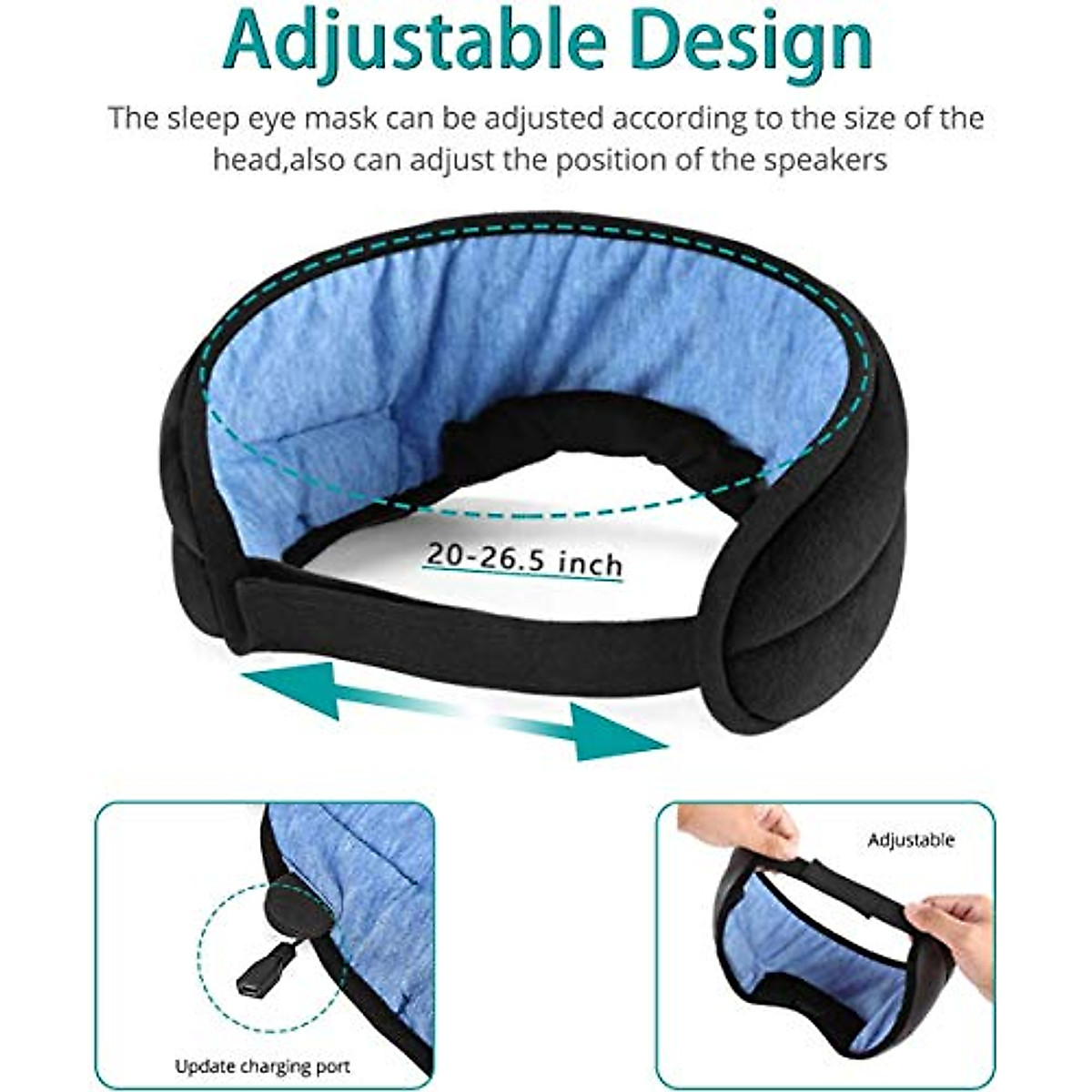 Wireless Sleep Eye Mask with Bluetooth Headphones Sleeping Headphones Soft Cotton Music Headsets Sleep Eye Shades Built-in Speakers Microphone Handsfree Adjustable Strap Washable for Women Men Gift