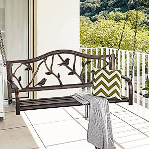 Sophia & William Outdoor Porch Swing Chair Hanging Patio Metal Bench Heavy Duty Swing Garden Bench with Bird Pattern Backrest, 450lbs Weight Capacity