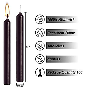 PEILIN Set of 100 Black Brown Spell & Chime Candles – Premium Mini Taper Candles for Rituals, Prayer, Birthdays, Meditation, Altar, Spells, Chime Candles - 5 Inch Tall, Unscented ( Black Brown)