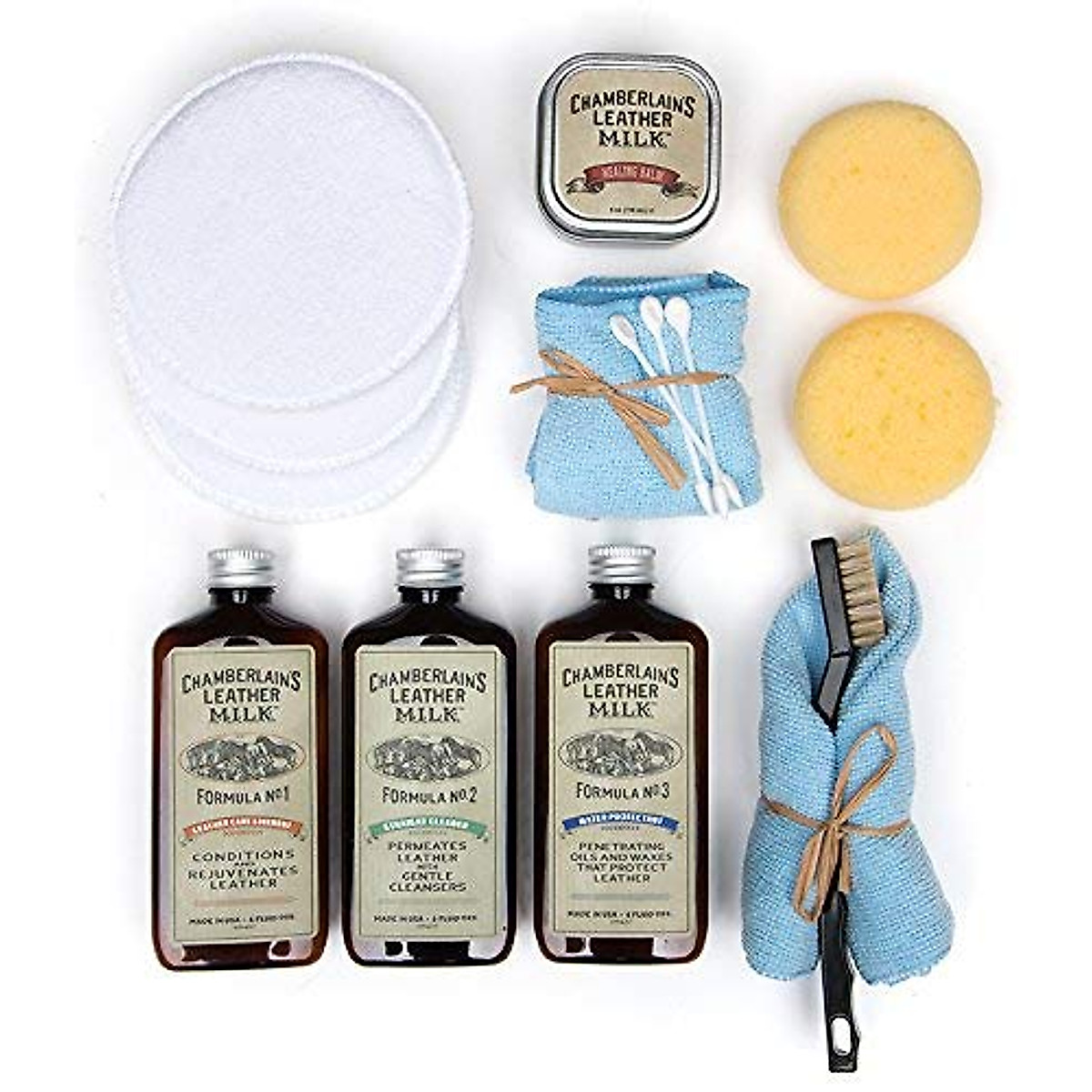 Leather Milk Leather Restoration Kit - Heal & Restore Antique Leather. Cleaner, Conditioner, Water Protectant, Healing Balm, Detailing Brushes, Pads, & More! All-Natural. Made in USA