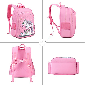 Girls Backpacks, Unicorn Backpack and Lunch Box for Girls, Kids Unicorn School Bookbag Set with Lunch Box and Pencil Case