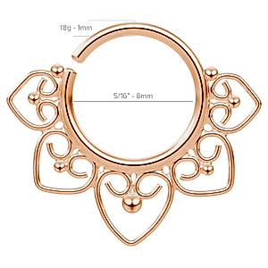 Septum 18g 5/16 8mm Unique Seam Hoop Ring Solid Brass Rhodium Plated daith Nose Ring Nostril Seam Ring Ear Cartilage Cool Helix Nostril Piercing Jewelry Rose Gold