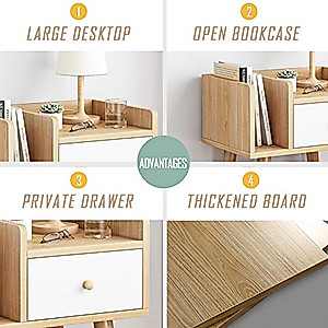 IOTXY Bedroom Wooden Night Stand - Bedside Cabinet with Storage Drawer and Bookcase, Compact Nightstands in White