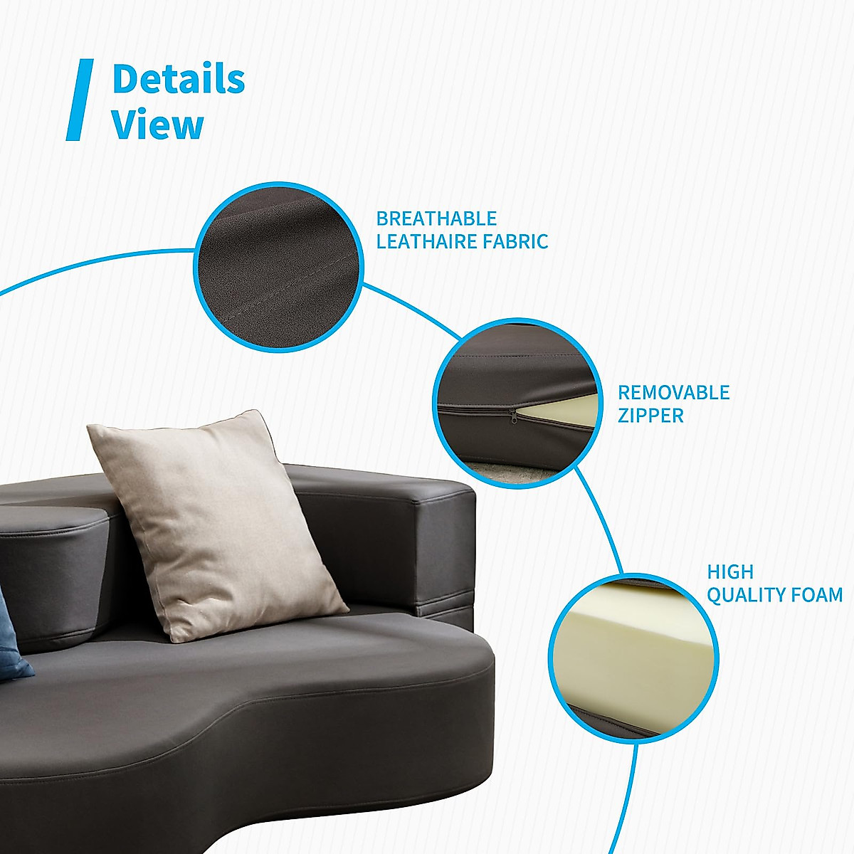 Mjkone Full Size Floding Sofa Bed, Floor Sofa Bed with Memory Foam, Upholstered Convertible Couch Bed, Fold Out Futon Sleeper Couch Bed for Living Room,Guest Room, Washable Cover,Dark Gray