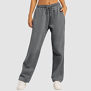 my orders Women's Causal Drawstring High Waist Baggy Straight Leg Joggers Sweatpants with Pockets Women’s Fleece Lined Sweatpants Baggy Wide Straight Leg Pants lightning deals of today