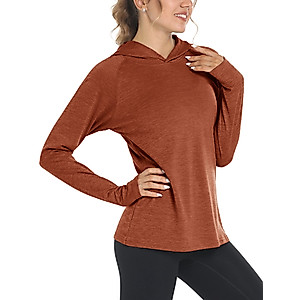 MAGCOMSEN Fishing Shirts for Lady Long Sleeve Shirts Womens Athletic Shirts Running Shirts Dry Fast Summer Workout T Shirt Hiking Shirts Sunscreen Shirts Dark Orange