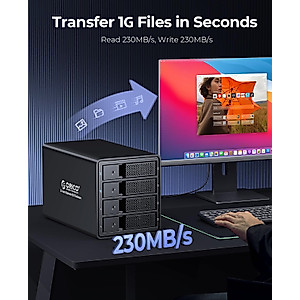 ORICO 4 Bay Hard Drive Enclosure Aluminum USB3.0 with Hard Drive Tray-Less Design, Build-in 80mm Cooling Fan and 150W Power Supply Max Up to 64TB, Designed with Safety Lock-9548