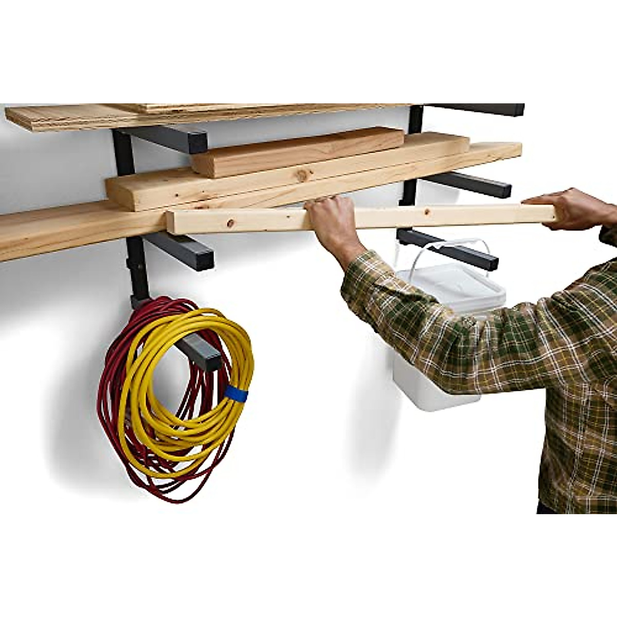 Bora Portamate Wood Organizer and Lumber Storage Metal Rack with 6-Level Wall Mount – Indoor and Outdoor Use, BR-006B, Black