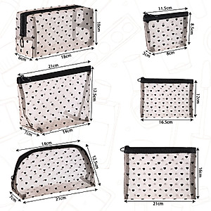 Frienda 6 Pieces Heart Makeup Bag Sets, Cute Heart Mesh Cosmetic Bag Mesh Zipper Makeup Toiletry Pouch Portable Travel Zipper Pouch for Women Vacation Travel, 6 Sizes(Beige and Black)