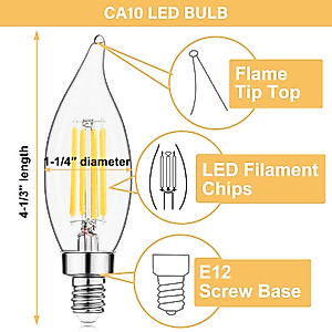 Sigalux E12 Candelabra Bulb 60W, LED Chandelier Light Bulbs Dimmable, Flame Tip CA10 Candle Light Bulbs, 4.5W, 500LM 2700K Soft White, E12 Bulb Candelabra Base, 16 Pack