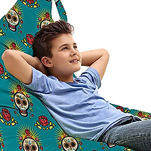 Ambesonne Vintage Floral Lounger Chair Bag, Sugar Skulls Flowers Ornaments Day of The Dead Carnival and Festive Design, High Capacity Storage with Handle Container, Lounger Size, Multicolor