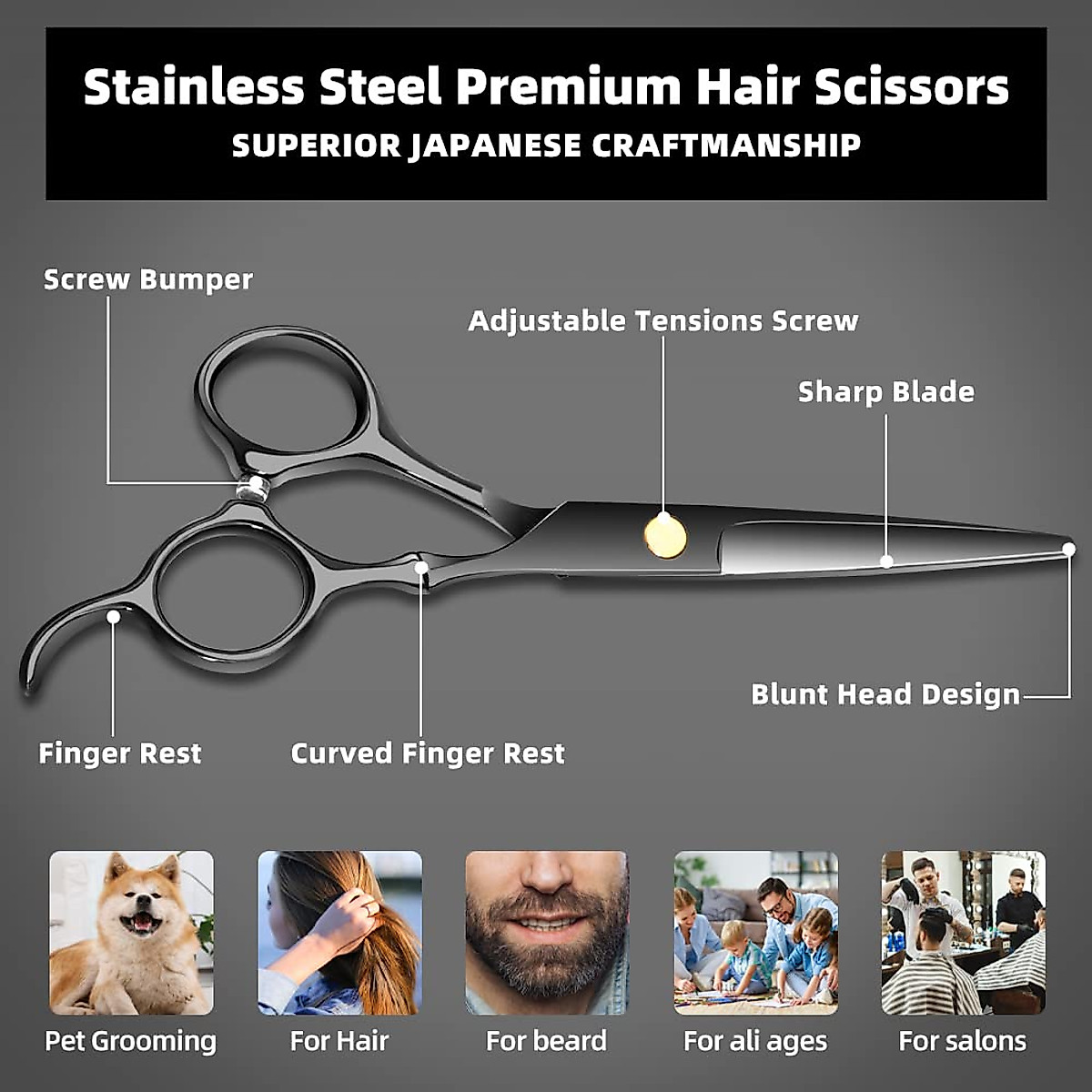 Professional Hairdressing Scissors Stainless Steel Barber Hair Cutting Scissors Straight Scissors Salon Tools for Mother Father Friends' Gifts(BLACK-01)