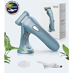 brori Electric Razor for Women - Womens Shaver Bikini Trimmer Body Hair Removal for Legs and Underarms Rechargeable Wet and Dry Painless Cordless with LED Light, Blue