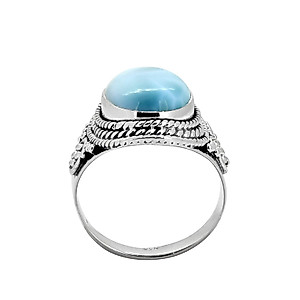 YoTreasure 12x16 MM Larimar Solitaire 925 Sterling Silver Chunky Ring