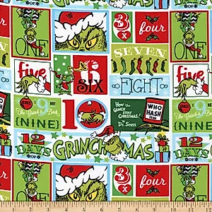 Kaufman How The Grinch Stole Christmas Patch Holiday, Fabric by the Yard