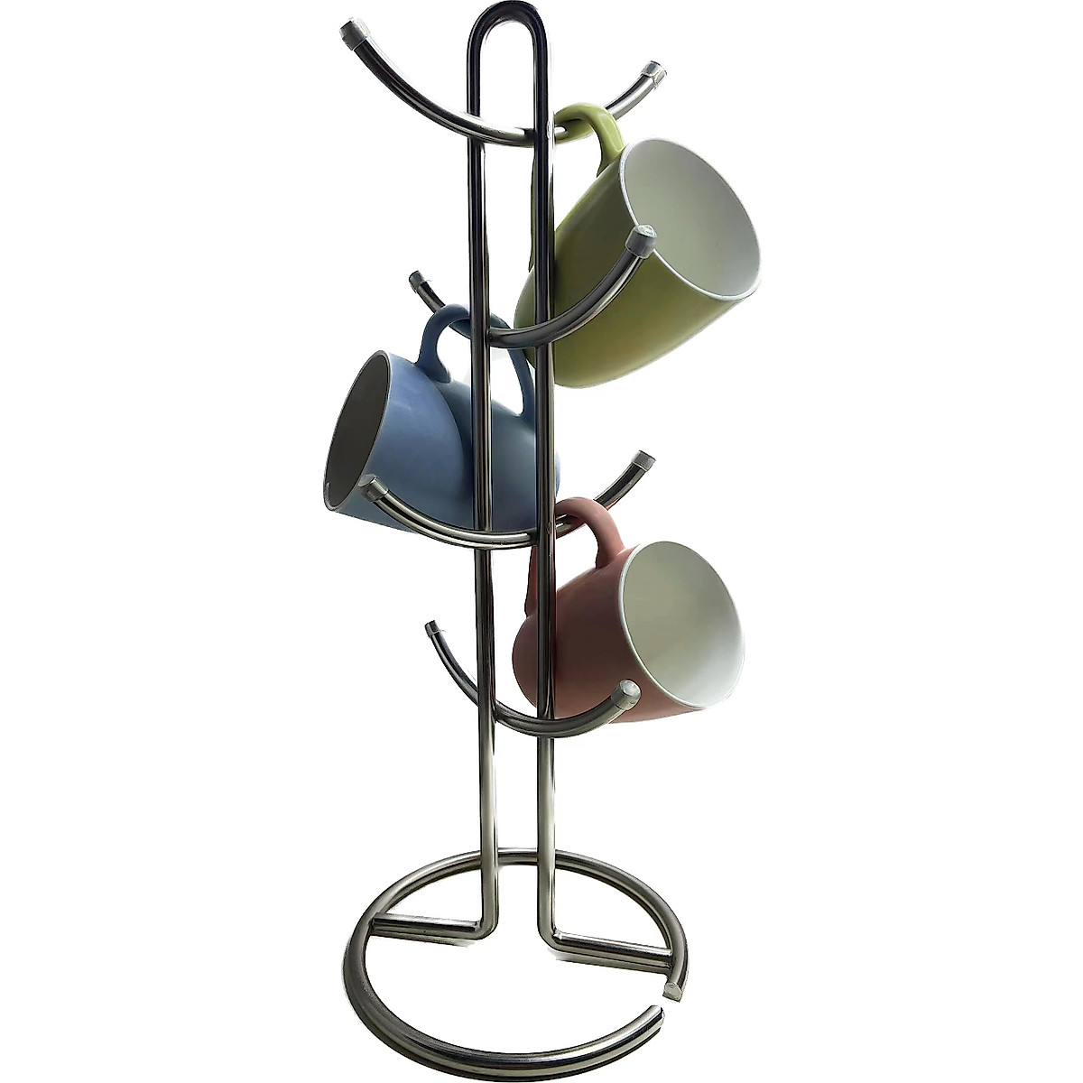 FitWell Mug Holder for Counters,Holds 8 Large Mugs,Coffee Mug Tree for Countertops,Mug Holder Stand,Space Saver for Kitchen Cabinets, Portable Coffee Mug Holder (Chrome)