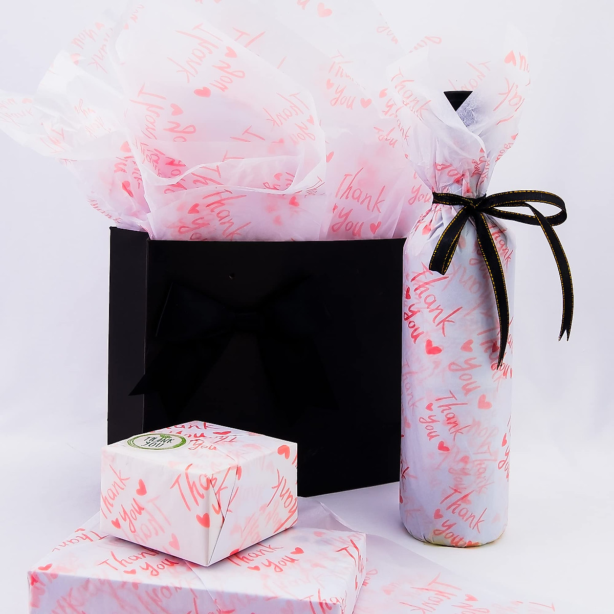 MR FIVE 100 Sheets White with Pink Thank You Tissue Paper Bulk,20" x 14",Pink Thank You Tissue Paper for Packaging,Gift Bags,Pink Tissue for Small Business