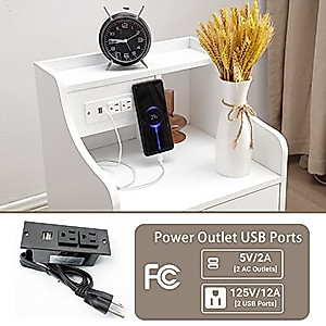 Royal Wood RUIENHOME Nightstand with Charging Station 2 Drawers, Sofa End Table Side Table with USB Ports and Outlet, Bedside Table Bedroom Nightstand, Wood Table with Storage for Bedroom, White