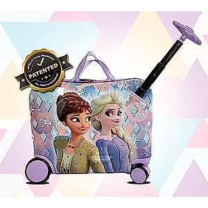 Disney Frozen Ride on Suitcase for Kids, 18'' Suitcase with Seat for Kids, Cute Lightweight Kids Travel Suitcase Trolley