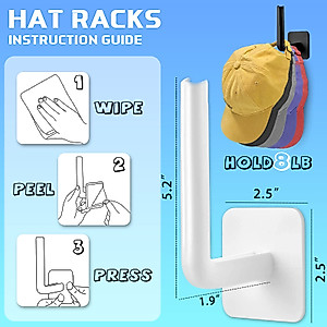 Hat Rack for Wall Organizer (4-Pack), Racks Baseball Caps, Adhesive Hooks Wall, No Drilling Hangers Closet Cowboy Holder Display, Sticky Storage Caps