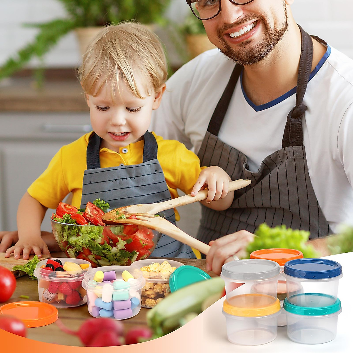 Tioncy 36 Pack Texture Freezer Storage Containers with Lids Reusable Twist Top Plastic Food Containers Round Wide Mouth Lunch Jars Freezer Deli Containers (8 oz, 16 oz)