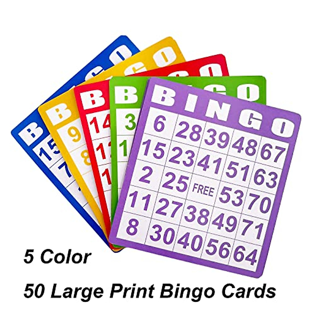 JUNWRROW Deluxe Bingo Game Set - Includes Blue Bingo Bag, Jumbo Calling Card Deck,50 Mixed Bingo Cards, 500 Colorful Chips with a Bag- Ideal for Large Groups, Parties