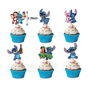 SDQ Birthday Decorations Party Supplies Stitch Party Favor Include Happy Birthday Banner, Cake Topper, Cupcake Toppers, SDQ Party Decorations for Women Men Teens