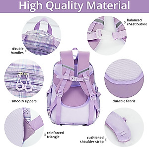 AoMoon Cute Backpack for Girls Kawaii Backpack Functional Bookbag Plaid Daypack Aesthetic Backpack for School with Cute Accessories (Purple)
